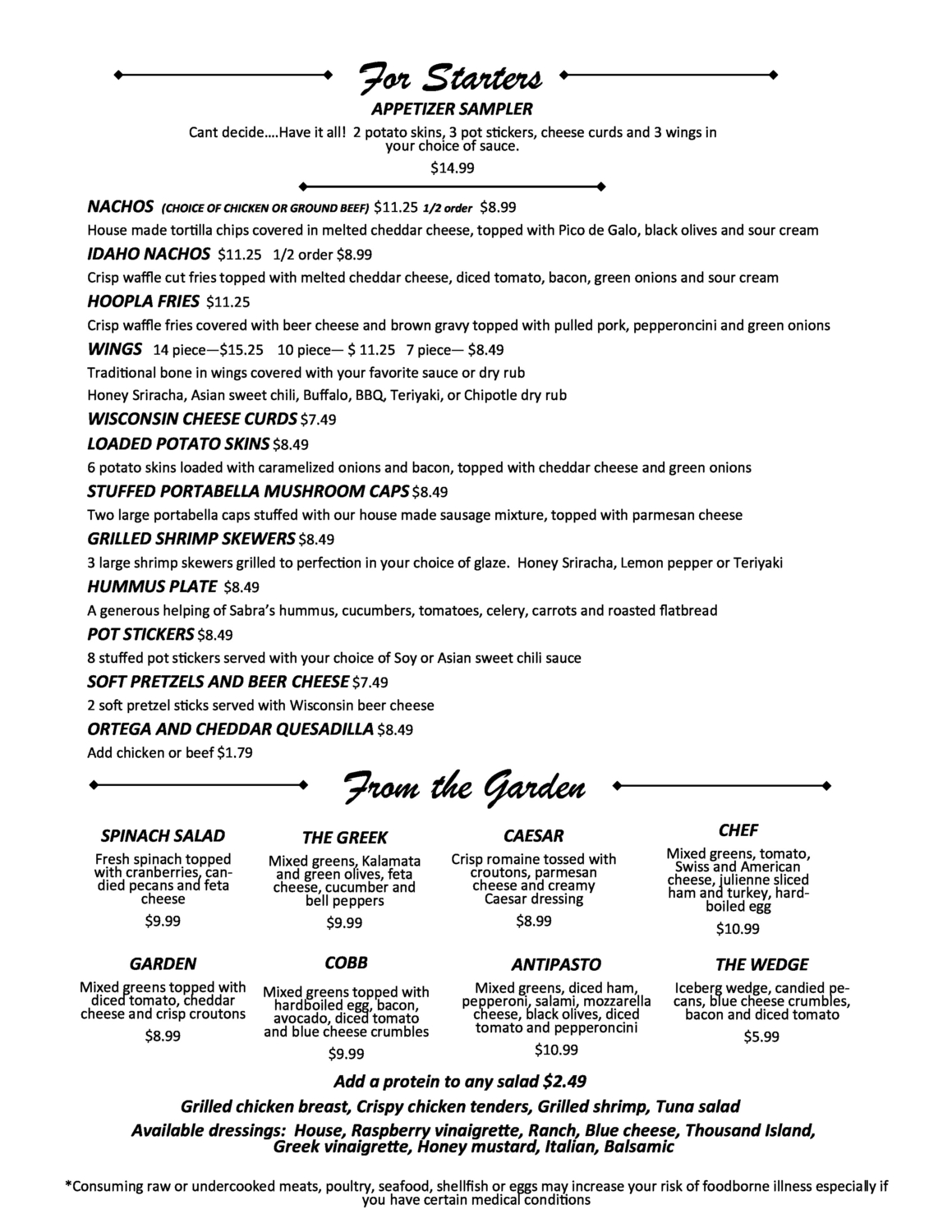 Take-Out Menu – Lake Havasu Golf Club